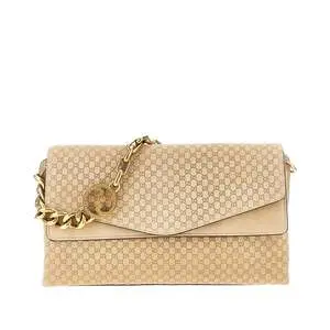 Gucci Gg Monogram Suede Shoulder Bag With Chain - Cream