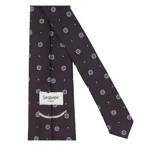Saint Laurent Silk Jacquard Geometric Print Neck Tie - Red