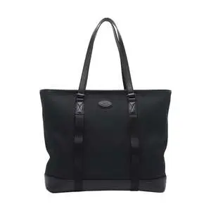 TOD'S Medium Fabric And Leather Shopping Bag With Logo - Black