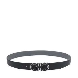 FERRAGAMO Adjustable Reversible Gancini Belt - Black