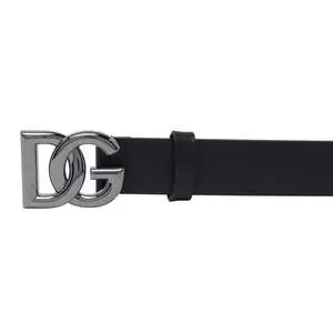 Dolce & Gabbana Dg Logo Leather Belt - Black