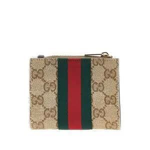 Gucci Gg Fabric Wallet With Web Ribbon - Cream