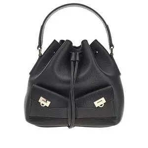 FERRAGAMO Grained Leather Multipocket Bucket Bag - Black