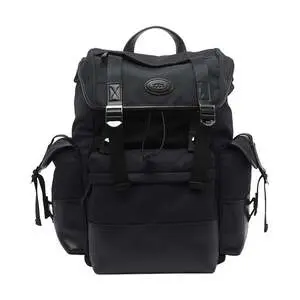 TOD'S Medium Leather And Fabric Backpack With Logo - Black