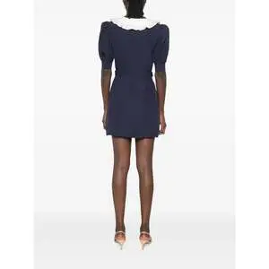 Alessandra Rich Navy Silk Dress With Ruffled Collar
