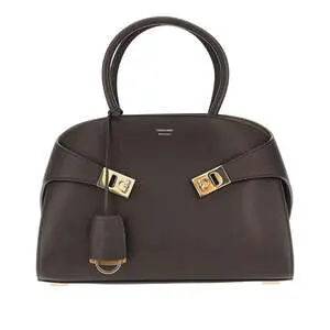 FERRAGAMO Grained Leather Bag With Gancini Buckles - Brown