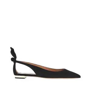 AQUAZZURA Bow Tie' Suede Leather Ballet Flats - Black