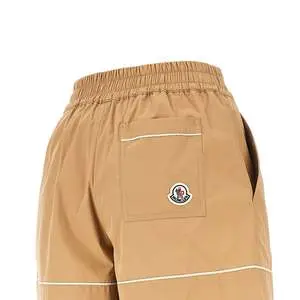 Moncler Cotton-blend High-rise Wide-leg Shorts With Contrast Piping - Cream