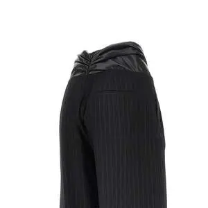 Andamane Virgin Wool Gabardine Pinstriped Wide Leg Pants With Faux Leather Waist