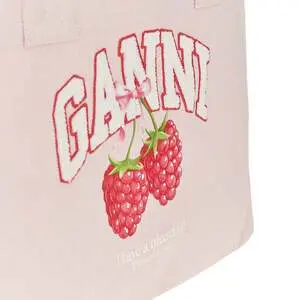 GANNI Canvas Shopping Bag With Raspberry Print - Pink