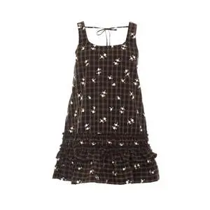 GANNI Dress In Printed Check - Brown
