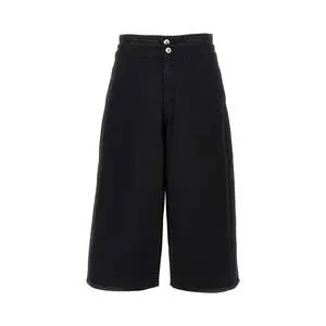 Attico Cropped Denim Pants With Rhinestones - Black