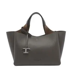 TOD'S Mini Leather Bag With T Timeless Pendant - Gray