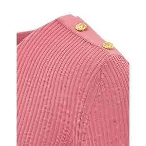 Max Mara Ribbed Jewel Button Short Sleeve Sweater - Pink