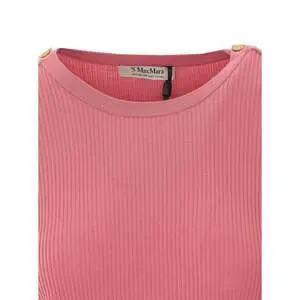 Max Mara Ribbed Jewel Button Short Sleeve Sweater - Pink