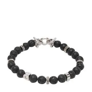 FERRAGAMO Lava Stone Beads Bracelet With Logo - Black