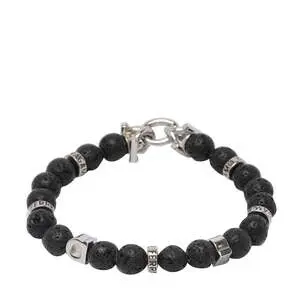 FERRAGAMO Lava Stone Beaded Bracelet With Logo - Black