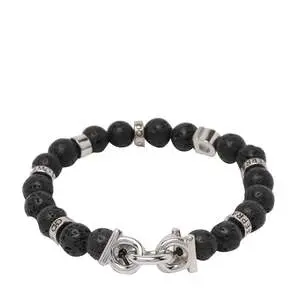 FERRAGAMO Lava Stone Beaded Bracelet With Logo