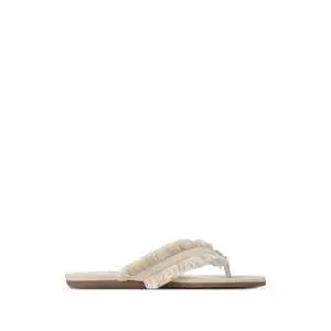 JIMMY CHOO Riviera Blue Frayed Canvas Mule Sandal - Cream