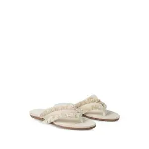 JIMMY CHOO Riviera Blue Frayed Canvas Mule Sandal - Cream