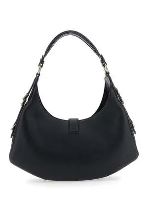 GANNI Small Black Leather Shoulder Bag With Adjustable Handle And Logo Plaque - Multicolor