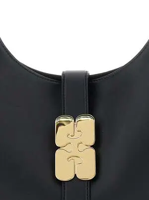 GANNI Small Black Leather Shoulder Bag With Adjustable Handle And Logo Plaque - Multicolor