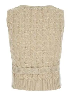 Max Mara Linen Vest With Cable Knit Back And Belt Detail - Multicolor
