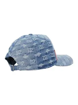 Dsquared2 Blue Denim All-over Logo Baseball Cap For