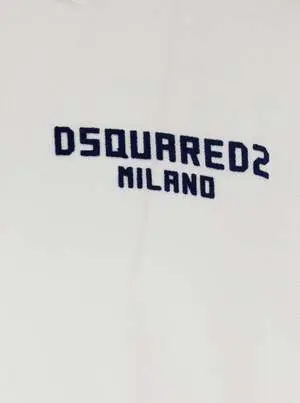Dsquared2 White Polo Shirt With Classic Collar And Logo Lettering On The Front In Cotton
