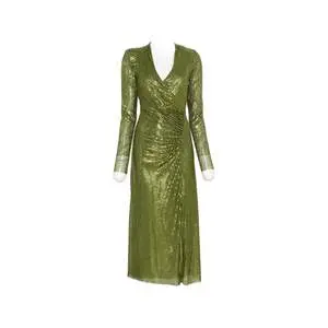 SELF-PORTRAIT Draped Sequin Midi Dress - Green
