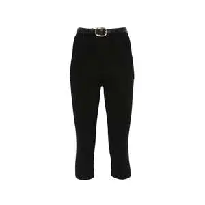 SELF-PORTRAIT Ribbed Knit Capris With Belt Detail - Black