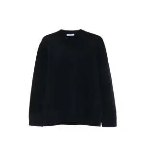 Prada Navy Virgin Wool Crew Neck Knitwear Jumper With Suede Elbow Patches - Blue