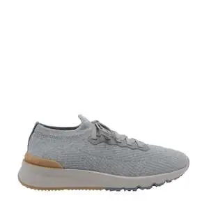 Brunello Cucinelli Knitted Runner Sneakers With Logo - Gray