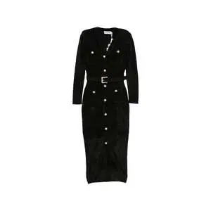SELF-PORTRAIT Belted Button-up Midi Dress - Black