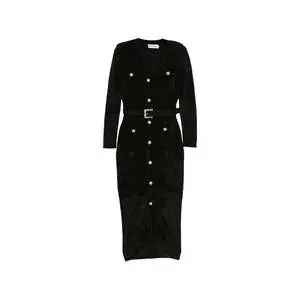 SELF-PORTRAIT Belted Button-up Midi Dress - Black
