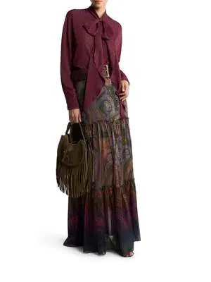 Etro Long Silk Skirt With Placement Paisley Print - Green