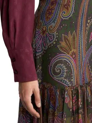 Etro Long Silk Skirt With Placement Paisley Print - Green