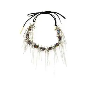 Dries Van Noten Beaded Crystal Fringe Necklace - Silver