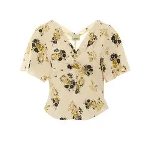 Isabel Marant Étoile Floral Print Silk V-neck Short-sleeve Top - White