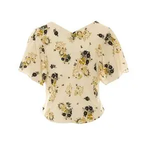 Isabel Marant Étoile Floral Print Silk V-neck Short-sleeve Top - White