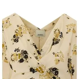 Isabel Marant Étoile Floral Print Silk V-neck Short-sleeve Top - White