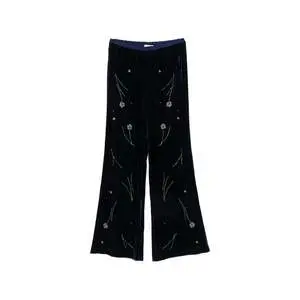 FORTE_FORTE Velvet Crystal-embellished Palazzo Pants - Blue