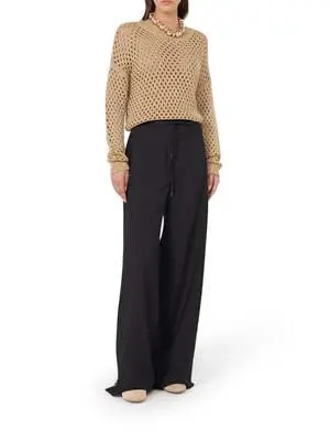 Max Mara Lightweight Wool Canvas Wide-leg Trousers - Black