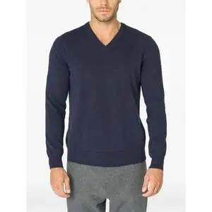Malo Navy V-neck Cashmere Sweater - Blue