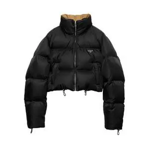 Prada Cropped Down Jacket With Stand Collar - Black