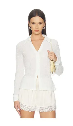 Sanctuary Juno Textured Button Front Top In White - Chalk