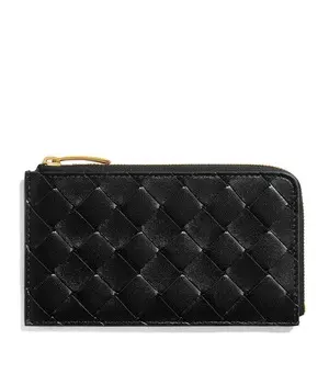 Bottega Veneta Leather Intrecciato L-zip Card Holder - Gold