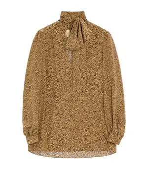 Valentino Garavani Silk Cheetah-print Shirt With Bow Detail
