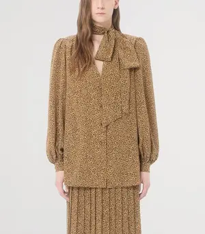 Valentino Garavani Silk Cheetah-print Shirt With Bow Detail