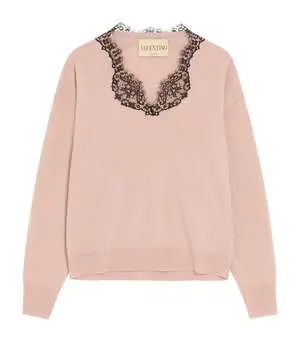 Valentino Garavani Cashmere Lace-trim Sweater - Nude